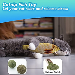 QUVOVID Cat Toys 27 Packs Combo Set, Cat Catnip Fish and Ball Toy, Cat Bell Balls Crinkle Balls, Cat Spring Toys, Plush Mices Attract Cats to Swat, Bite, Hunt, Interactive Toys