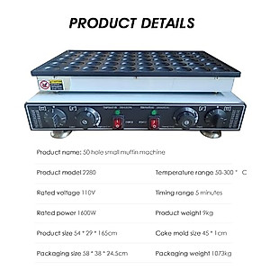 Minis Pancake Maker 50 Pack | Commercial Minis Pancakes Maker Machine | 1800W Minis Dutch Pancakes Maker | 1.8 Inches Dorayakis Maker With 2 Thermostats and 5 Mins Timers, Non-stick Coating
