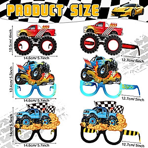 Jenaai 32 Pcs Monster Truck Party Decorations Trucks Paper Glasses Monster Truck Photo Booth Props Truck Theme Eyeglasses for Monster Truck Birthday Party Supplies Favors