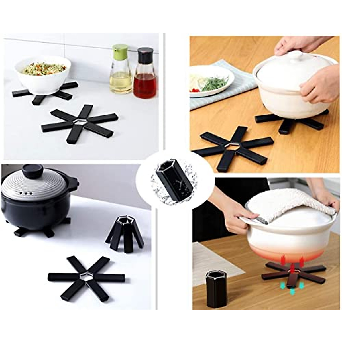 Creative Foldable Heat Insulation Pot Mat, Portable Non-Slip Insulated Pad Trivet, Compact Expandable Table Cushion Pan Holder, Heat-Insulating Placemat for Hot Pots and Hot Dishes (4pcs)