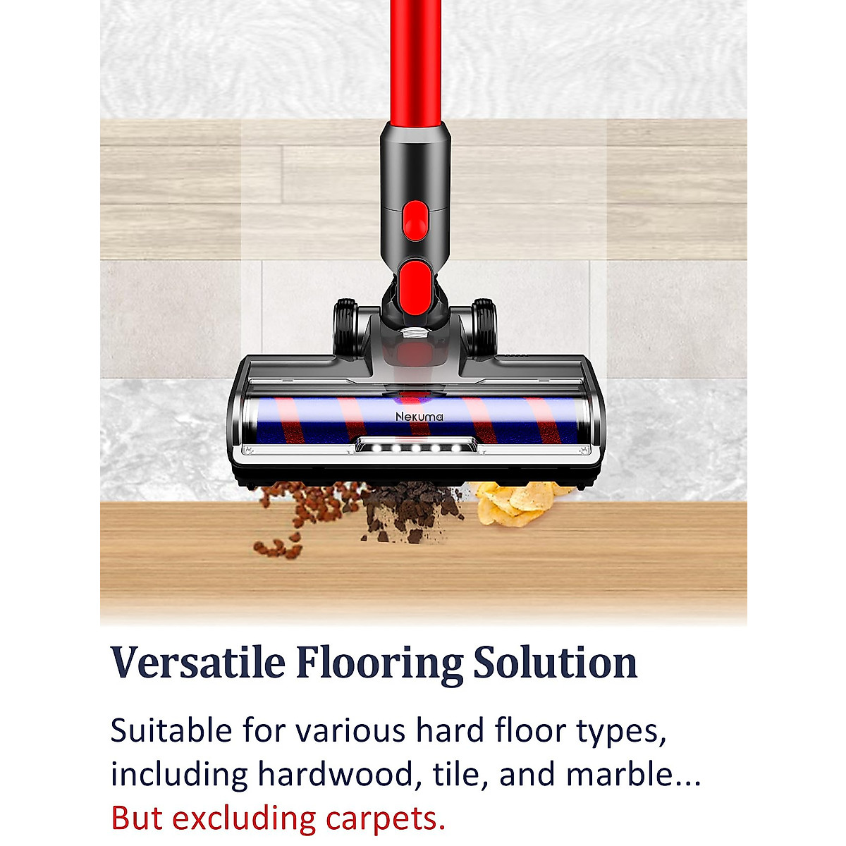 Nekuma Vacuum Attachments for Dyson V7 V8 V10 V11 V15 Handheld Cordless Cleaners, Replacement Accessories Head for Hardwood Floor, Soft Roller Brush Parts with LED Lights