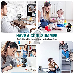 ATTLOOQ USB Desk Fan, Small Portable Desktop Personal Fan 3 Speeds Strong Airflow, Adjustable Tilt Automatic Swing Cooling Fan, Quiet Small Desk Fan for Home Office Bedroom Indoor