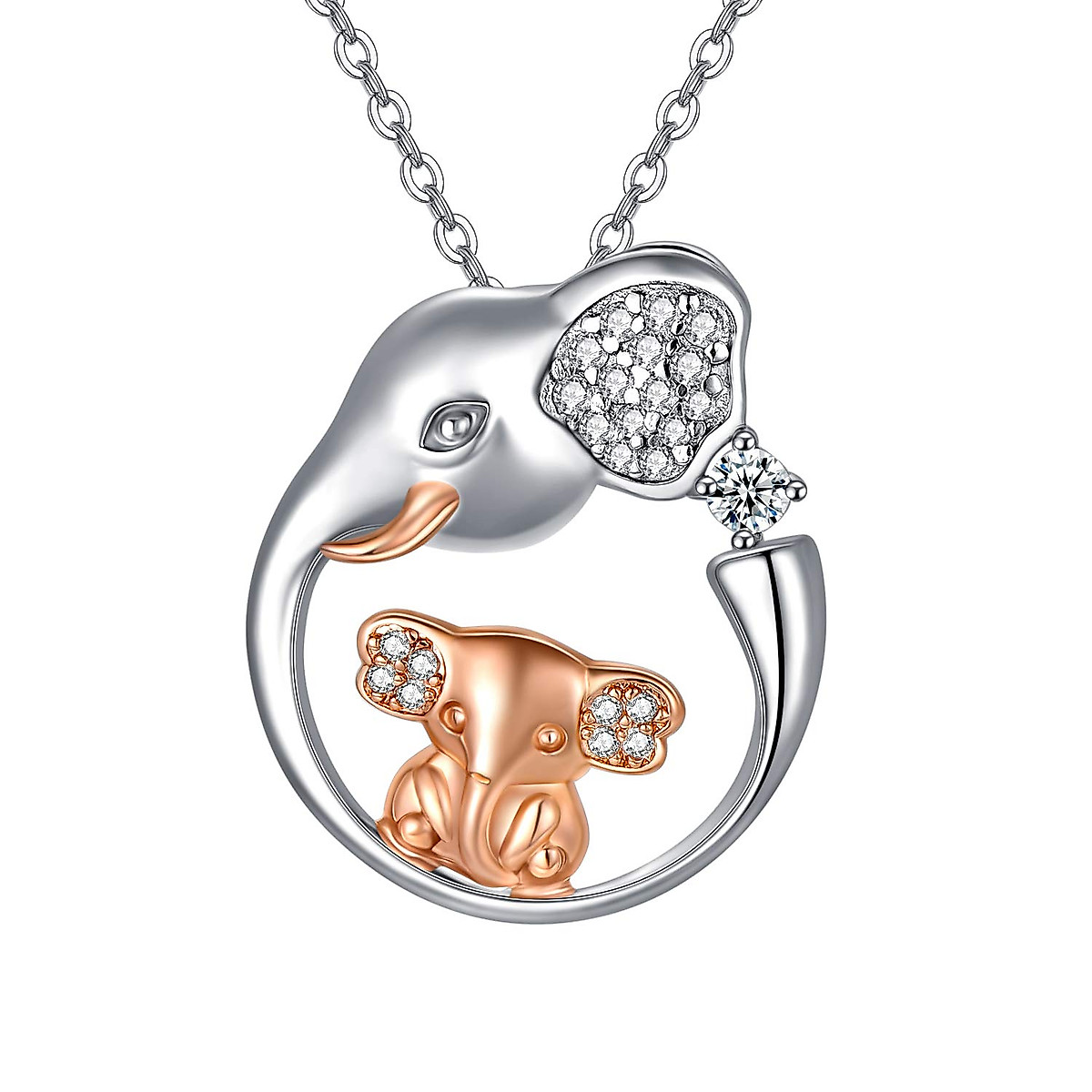 AOBOCO Elephant Jewelry Gifts for Women Sterling Silver Elephant Family Necklace for Mom Daughter Wife Grandma