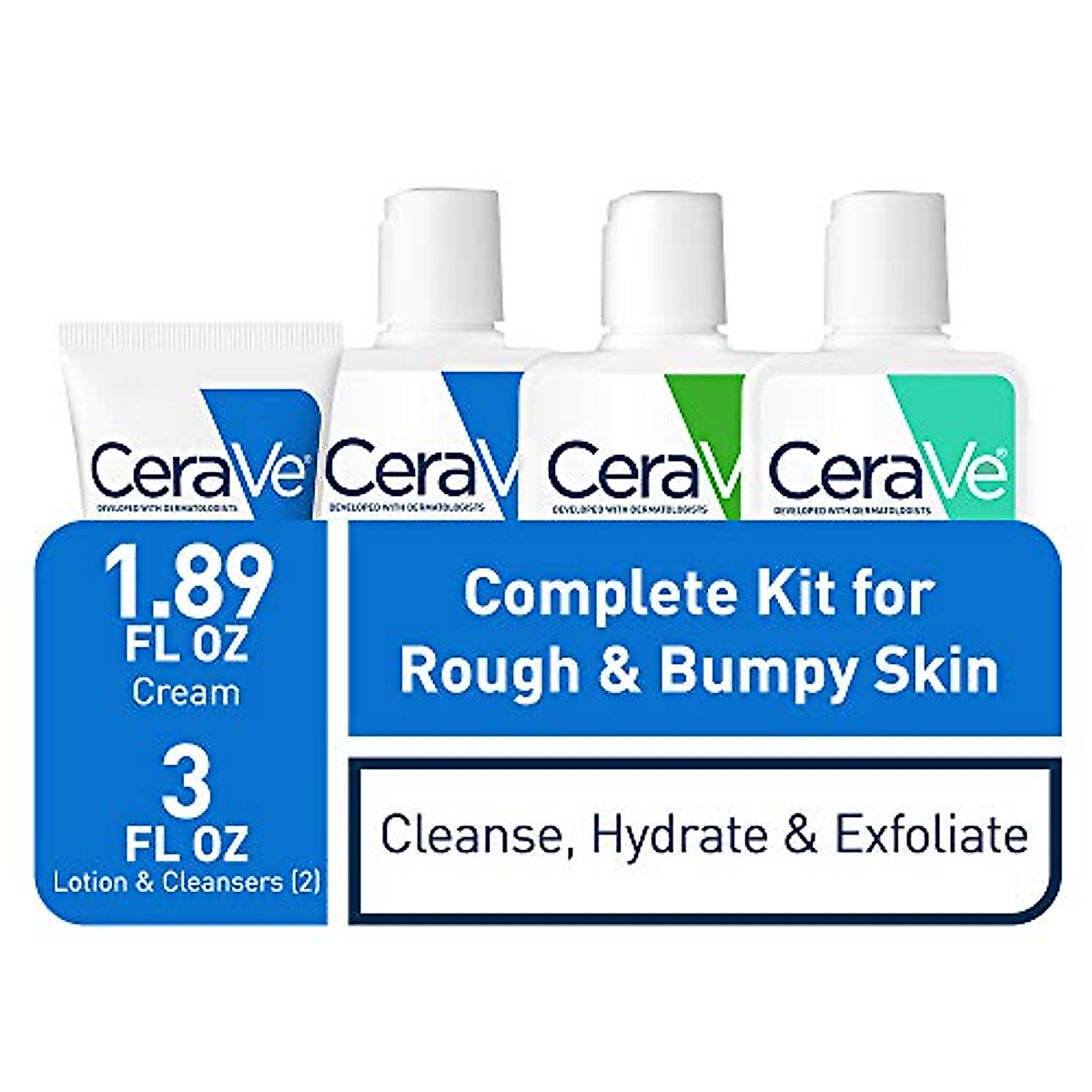 CeraVe Travel Size Toiletries Skin Care Set | Contains CeraVe Moisturizing Cream, Lotion, Foaming Face Wash, and Hydrating Face Wash | Fragrance Free