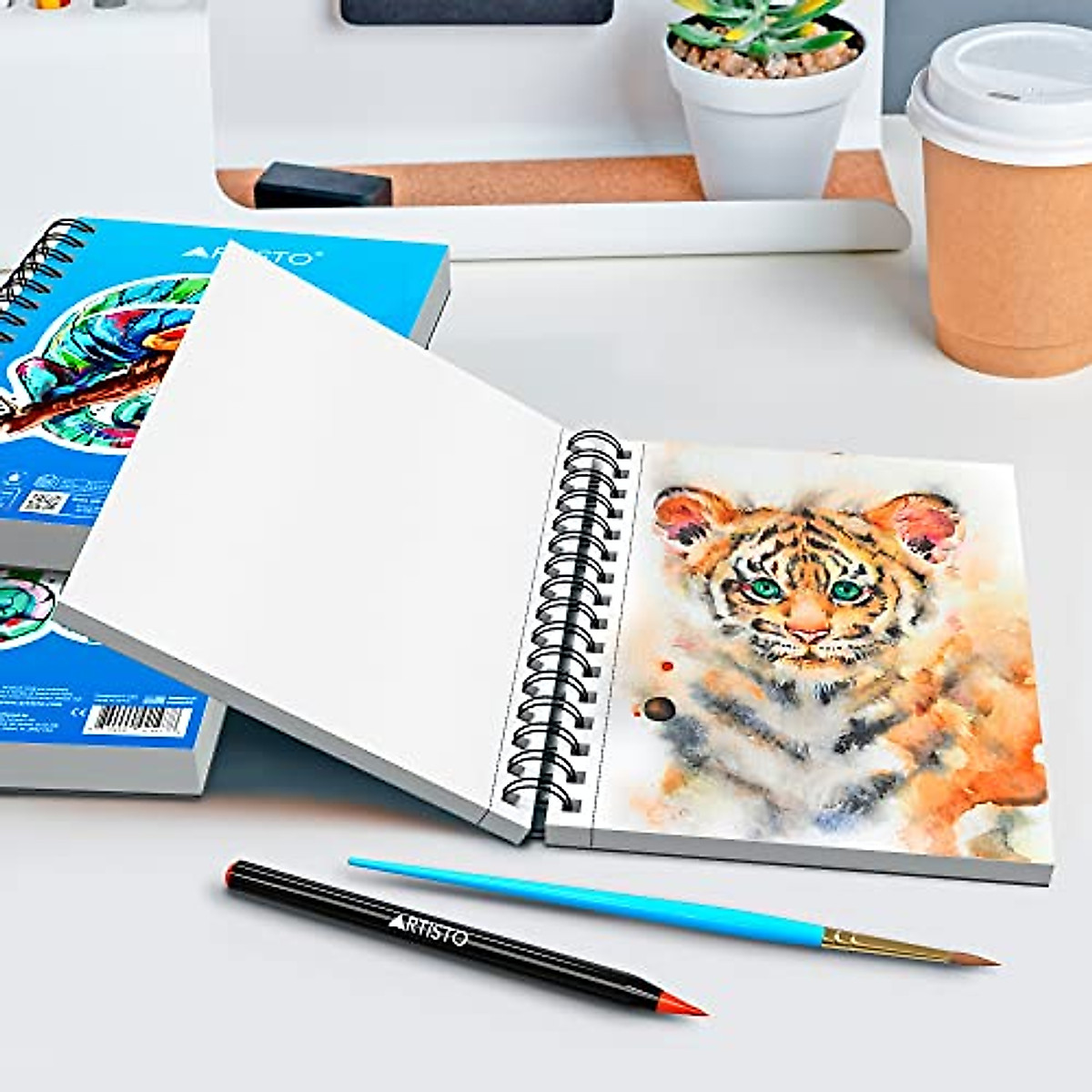 Artisto Watercolor Pads 5.5x8.5”, Pack of 3 (90 Sheets), Spiral Bound, Acid-Free Paper, 140lb (300gsm), Perfect for Most Wet & Dry Media, Ideal for Beginners, Artists & Professionals