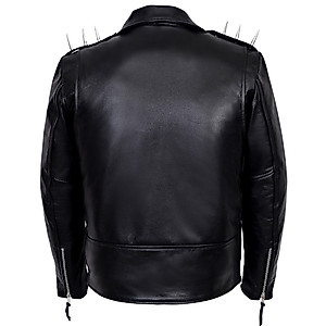 Black Metal Spikes Brando Jacket Men Motorcycle Cowhide Leather Jacket Genuine Leather Jacket