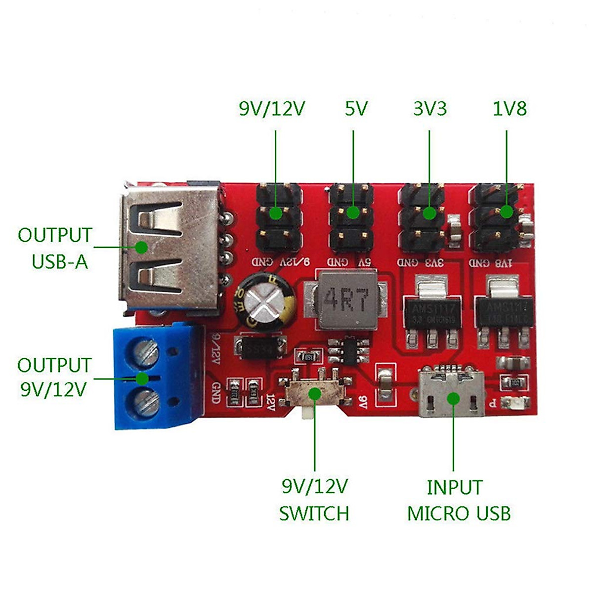 HiLetgo 2pcs Micro USB Power Breakout USB Voltage Regulator DC to DC Power Module Micro USB Power 5V to 1.8V/3.3V/5V/9V/12V