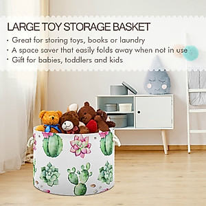 ALAZA Cacti Cactus Succulent Plants Storage Basket Gift Baskets Large Collapsible Laundry Hamper with Handle, 20x20x14 in, Multi, B06D20005