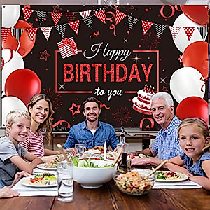 Birthday Party Decorations 50 Pieces Balloons Garland Kit Happy Birthday Backdrop Banner Sign Decorations for Kids Men Women Anniversary Birthday Party Supplies Decor(Red and Black)