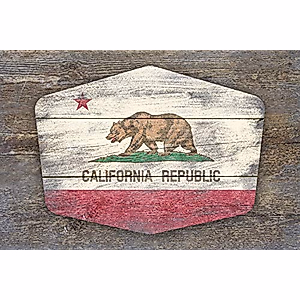 California, Rustic State Flag, Contour (Canvas Deluxe Tote Bag, Faux Leather Handles & Zip Pocket)