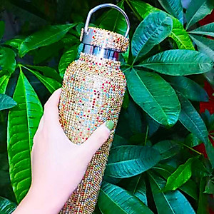 Cuteam Shining Like a Diamond Water Bottle, Fashion Bling Rhinestone Stainless Steel Thermal Bottle, Portable Large Capacity Refillable Vacuum Water Bot, Birthday Gift
