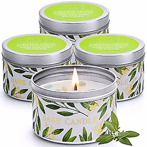 Sage Candles for House Energy Cleansing,4 Pack House Warming Gifts New Home Pure White Sage Candle Set for Chakra Healing-18oz 120 Hour Long Lasting Natural Soy Wax Aromatherapy Candle