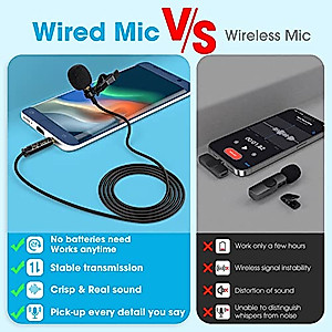 PoP voice Lapel Microphone Lavalier Mic - Noise Cancelling 16 Feet Lav Mic for iPhone Android & Windows Smartphones, Youtube, Interview, Studio, Video Recording (Single Head Omnidirectional Condenser)