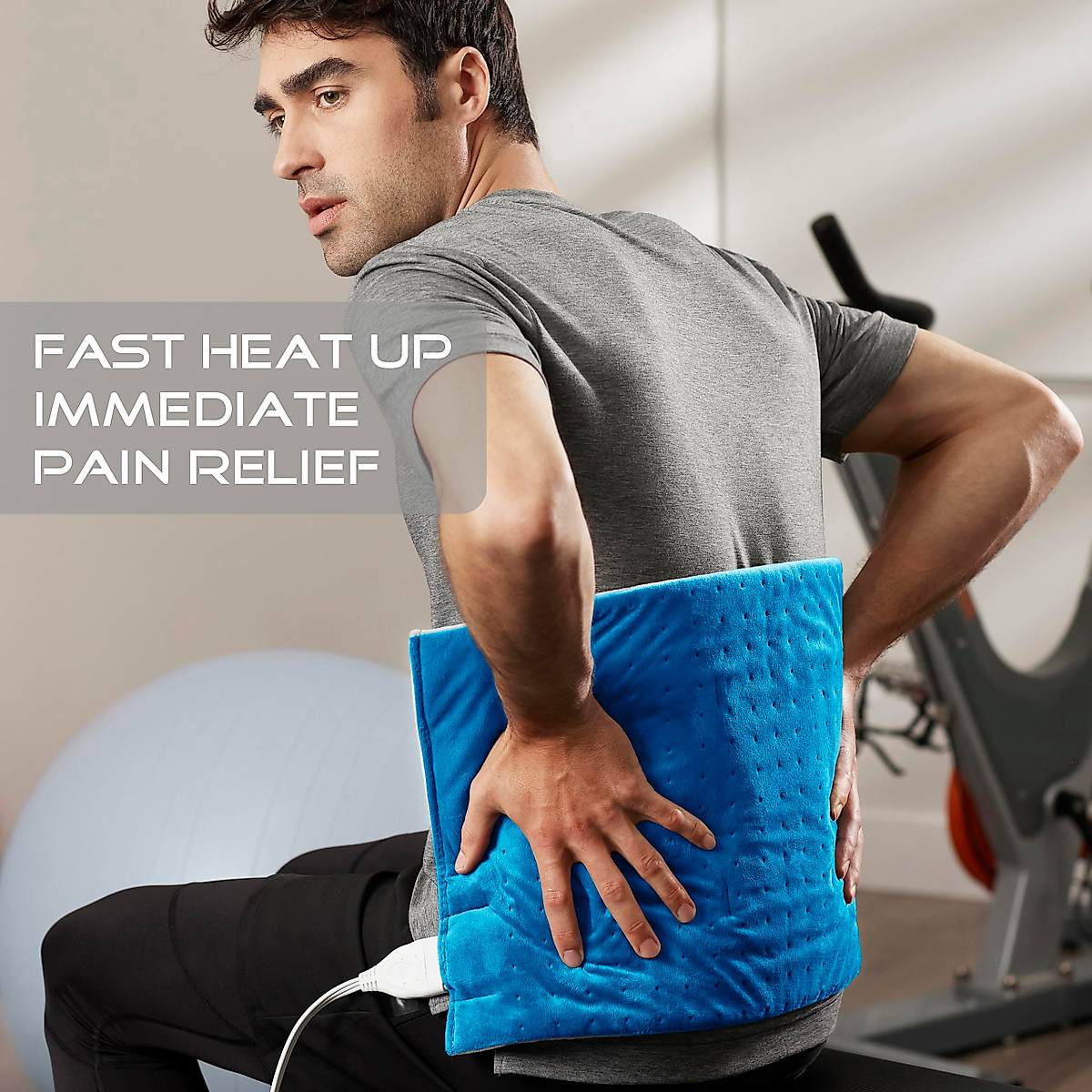 Boncare® LCD Digital Control 12” x 24” Heating Pad for Cramps and Back Pain Relief with Auto Shut off Large Size 6 Temperature Settings 6 Timers Super Soft Velvet Moist/Dry Hot Heat Pad (Blue)