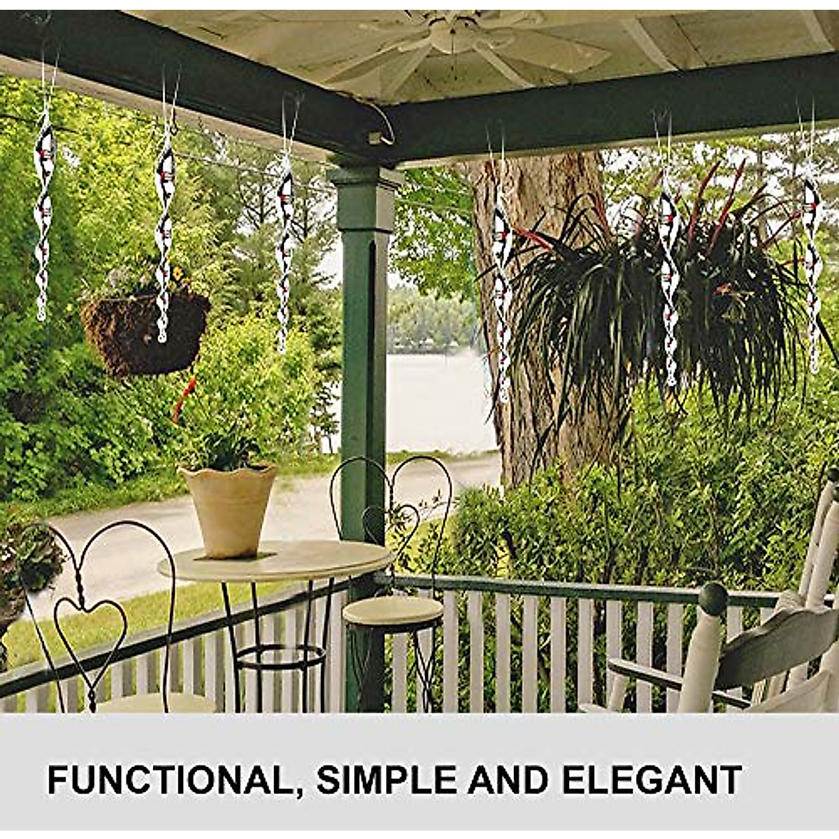 Home-X Extra Long Bird Deterrent Reflective Scare Rods -Ornaments, Outdoor Hawk and Duck Deterrent, Ornamental Spiral Deterrent Control Device, 12 Pack, 15" L x 1” W, Silver