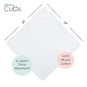 Comfy Cubs 2 Pack Baby Hooded Muslin Cotton Towel for Kids, Large 32” x 32”, Ultra Soft, Warm, and Absorbent. Baby Essentials Bath Towels, Cute Unisex Cover for Girls and Boys (2 Pack, White)