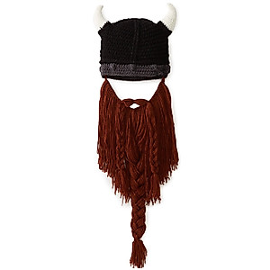 Kafeimali Men's Head Barbarian Vagabond Beanie Original Foldaway Beard Hats Halloween Viking Horns Bearded Caps (Brown)