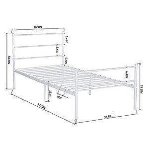 Voilamart Metal Twin Bed Frame with Storage,White Bed Frames with Headboard and Footboard, Platform Bed Frame No Box Spring Needed,Twin Bed Frame for Kids