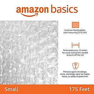 Amazon Basics Perforated Bubble Cushioning Wrap - Small 3/16", 12-Inch x 175-Foot Long Roll