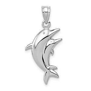 14k White Gold Dolphin Pair Pendant 28mm 14mm style K6028