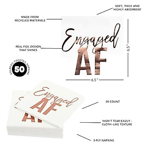 Andaz Press Gold Foil Engaged AF Napkins Floral Wreath, 6.5-inch, 50-Pack, Bridal Shower Napkins For Wedding Engagement Party Bachelorette Party Napkins Bride Napkins Funny Bar Napkins Mimosa Napkins