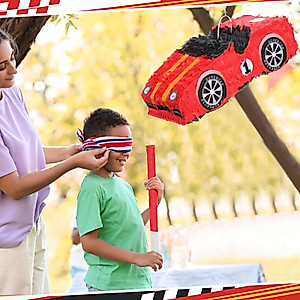 Race Car piñata with Blindfold Bat Confetti, 16 x 5 x 7'' 3D Car piñata Mexican Race Car Birthday Party Supplies Exciting Race Car Party Games for Boy Girl Baby Shower Back To School Photo Booth Prop
