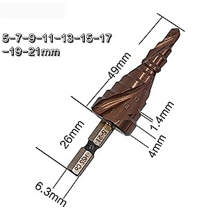HSS-CO M35 Step Drill Bits Cut Tool， Step Drill for DIY Woodworking, Plastic Wood 6-24mm