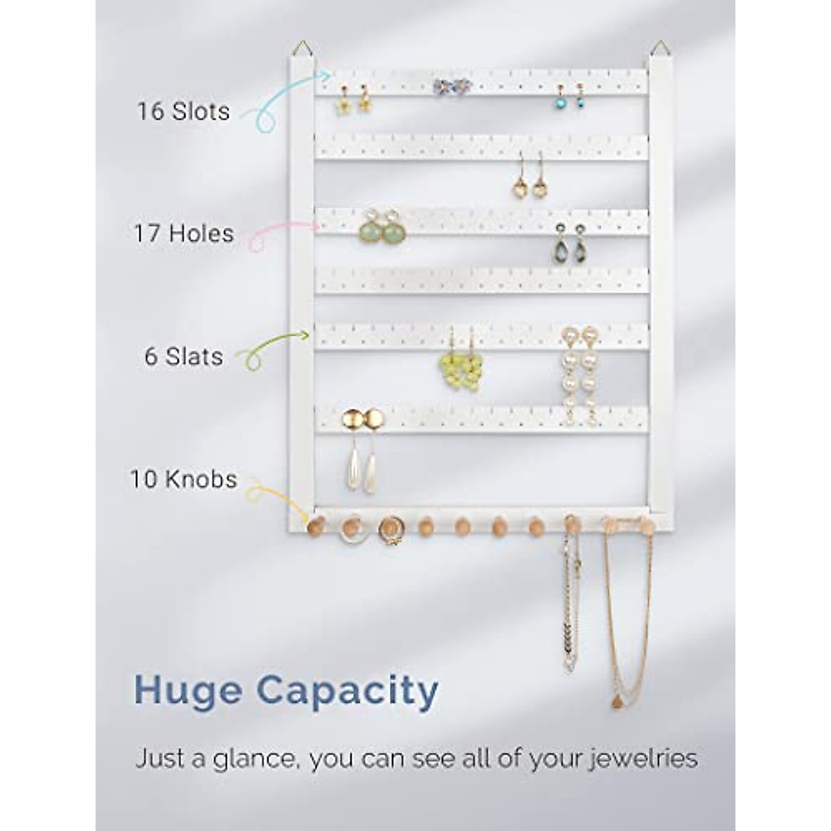 Mymazn Easy Assemble Solid Beech Wood Earring Hanging Necklace Holder Hanger Wall Mount Jewelry Organizer Rings Scruncies Organization