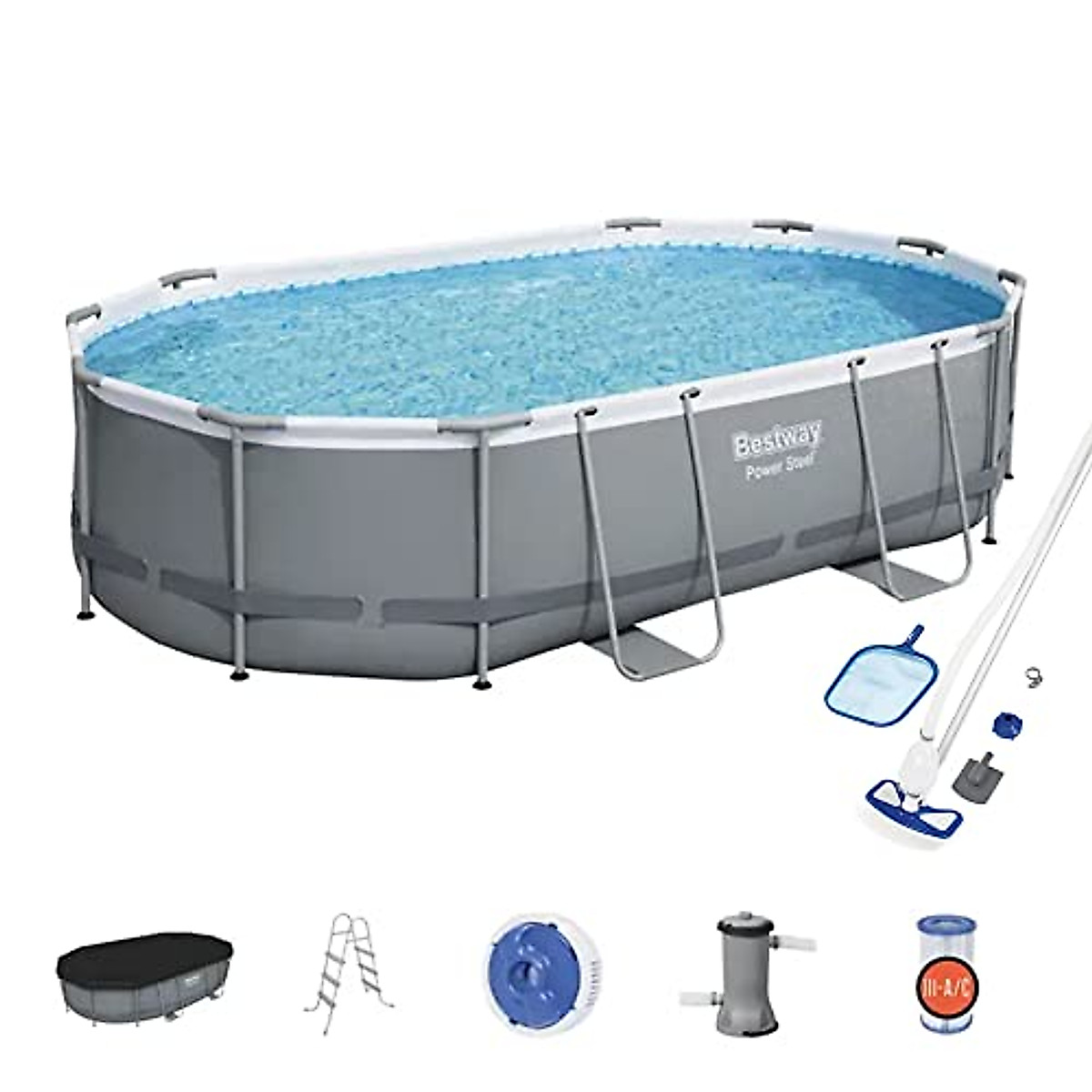 Bestway 56655E-BW 16 Foot x 10 Foot x 42 Inch Above Ground Swimming Pool Set with Filter Pump with Bestway 58234E-BW Maintenance Cleaning Kit