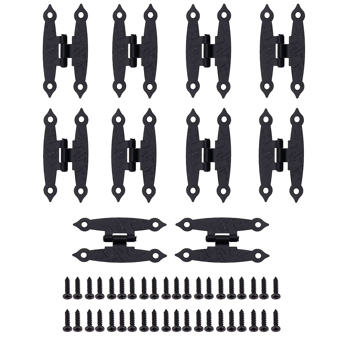 Black H Cabinet Hinges, Yetaha 10PCS Antique Decorative Metal Hinge for Doors Windows Kitchen Furniture Cupboard Wardrobe Wooden Boxes, with Mounting Screws (2.56 Inch x 1.29 Inch)