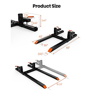 GAOMON 60" Clamp-On Pallet Forks with Adjustable Stabilizer Bar, 2000 LBS Capacity for Loader Bucket