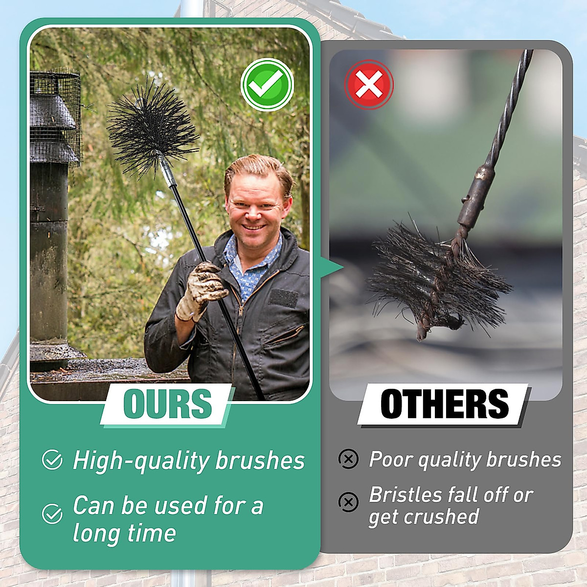 Chimney Cleaning Brush with Standard 1/4" NPT End Fitting- 6 Inch Fiberglass Chimney Brush for Cleaning Chimney Hearth Fireplace