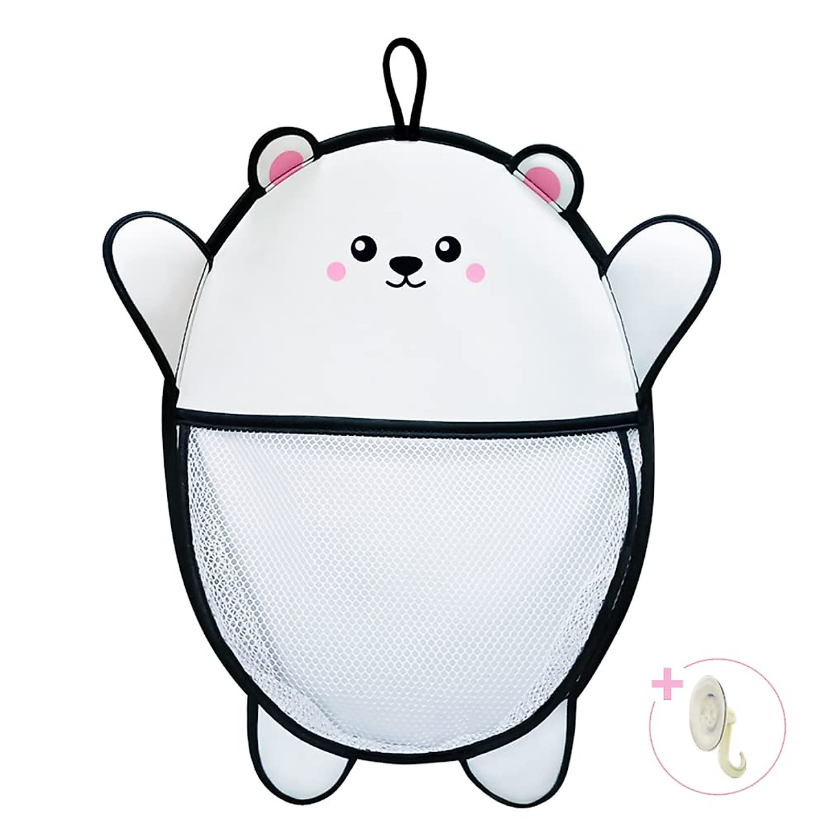Spuddies Bath Toy Organizer Shower Caddy Cute Bear Design - for Bathroom Baby Toy Storage Quick Dry Bathtub Mesh Net Baby Toy Holder with Suction Hooks