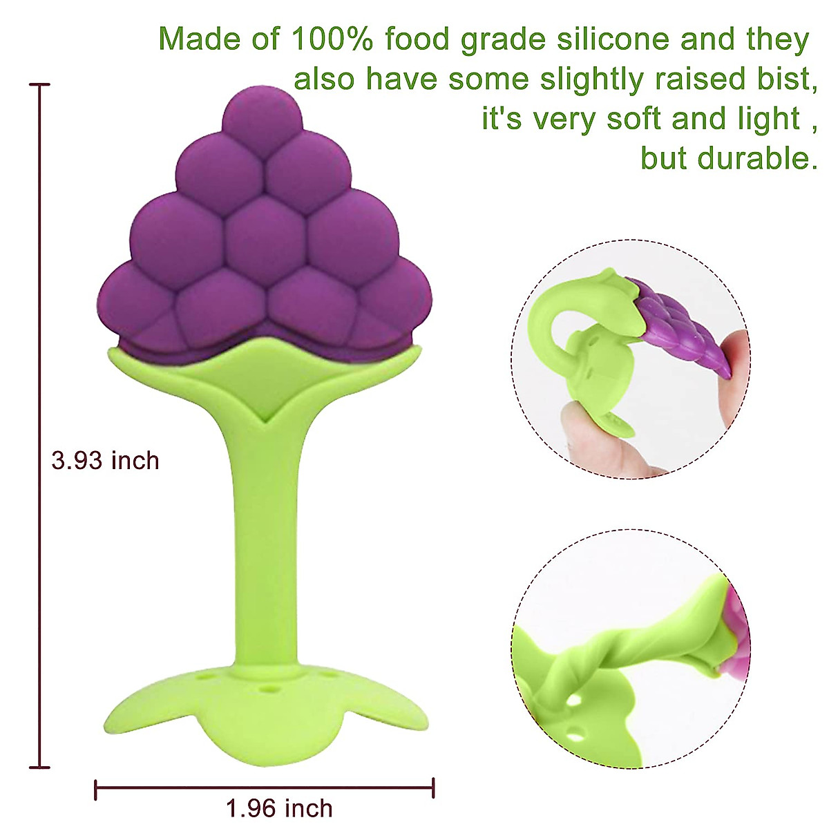 SLGOL Fruit Teething Toys for Babies 4 Pack, BPA Free Silicone Teethers for 3 Month+ Little Boy & Girl Cute Infant and Shower Gifts