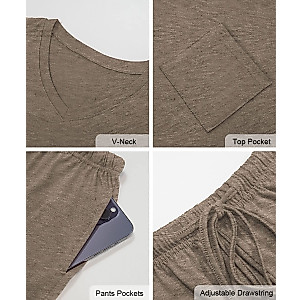 RUBZOOF Pajamas for Women Shorts Set V Neck Casual Summer Short Sleeve Lounge Sets Grey L