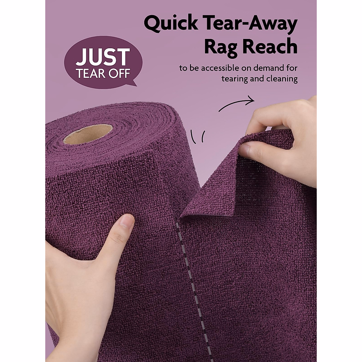 Fantasticlean Microfiber Cleaning Cloth Roll -75 Pack, Tear Away Microfiber Towels, 12" x 12", Reusable, Washable, Scratch Free, Ultra Absorbent Dish Rags for Car, Home, Garage or Shop (Dark Purple)