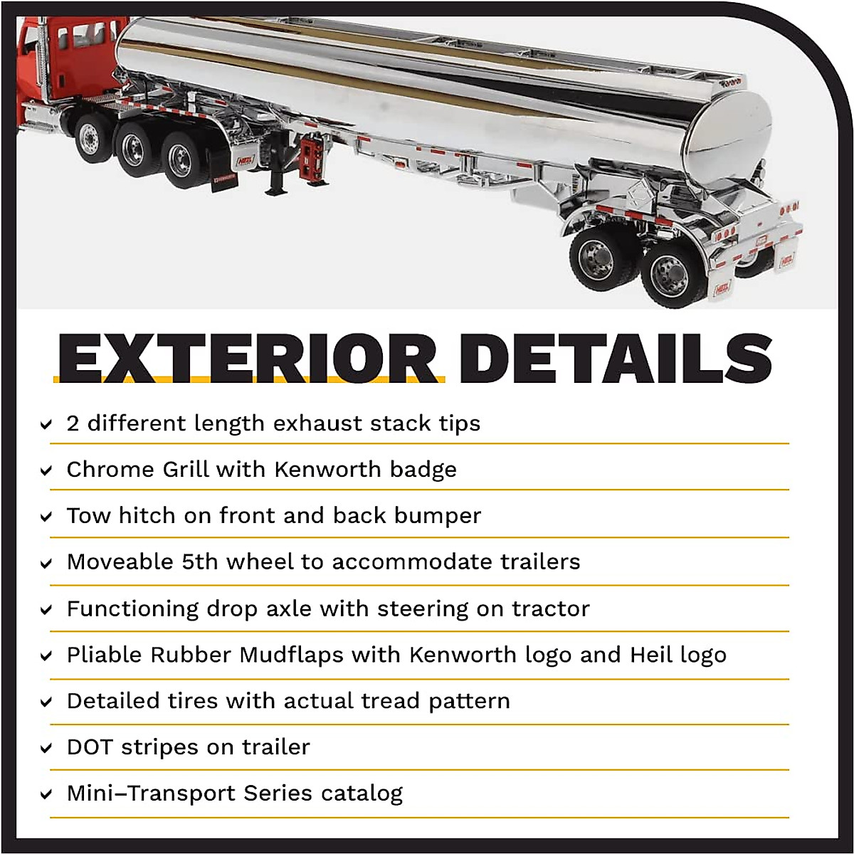 Diecast Masters Kenworth T880 SBFA Tractor Truck - Red | DayCab Pusher-Axle Tandem Tractor with Heil FD9300/DT-C4 Petroleum Trailer | 1:50 Scale Model Semi Trucks | Diecast Model 710102