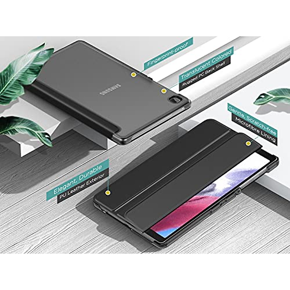 MoKo Case Fits Samsung Galaxy Tab A7 Lite 8.7 Inch (SM-T225/T220/T227), Lightweight Stand Smart Case Hard Shell Cover for Samsung Tab A7 Lite Tablet 2021 – Black