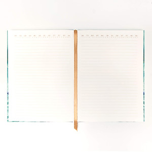 DesignWorks Ink Sueded Paper Journal Notebook with 160 Lined Pages, Ribbon Bookmark, and Storage Pocket for Work, Writing, Journaling, 5.75" x 8.125" -Teal Marbled