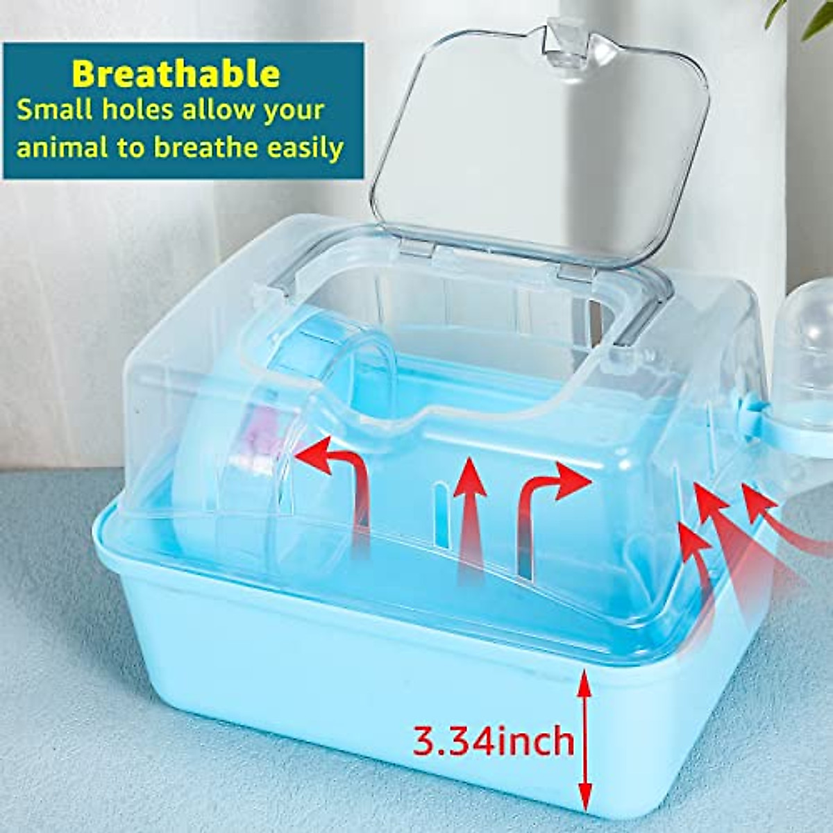 Misyue Portable Carrier Hamster Carry Case Cage with Water Bottle Travel&Outdoor for Hamster Small Animals (Blue)
