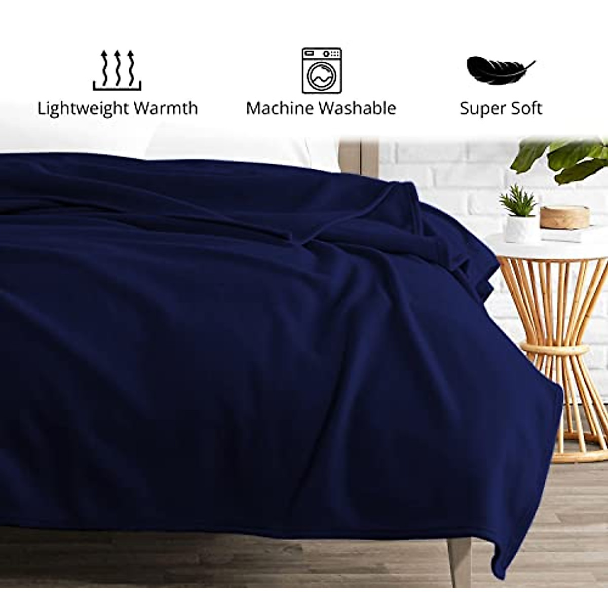 Fleece Blanket Twin Size - Polar Soft Brushed Fabric for Bed, Sofa, Living Room - Thermal Lightweight Spread - All Season Cozy Throw Blanket or Pet Blankets - 56’’ x 92’’ - Navy Blue