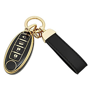 vurbemes 360 Degree Soft TPU Protector Key Fob Cover Case Compatible with 2013-2019 Nissan Altima Sentra 2014-2016 Infiniti QX60 2013 Infiniti JX35 m35 Key Fob 4 Buttons (Black)