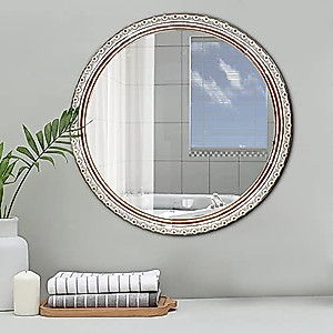 HCODCIBA Round Mirror 24 Inches, Farmhouse Wood Circle Mirror,Wall Mirror Decorative for Entryway,Bedroom, Living Room,Rustic Wooden Hanging Mirror