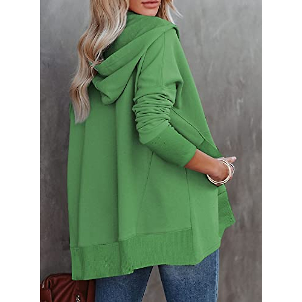AlvaQ Women Casual Henley Hoodie Pullover Oversize V Neck Long Sleeve Button Down Sweatshirt with Pocket Plus Size Green, XX-Large