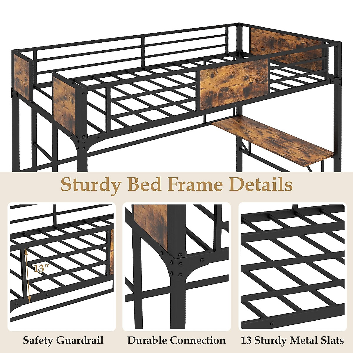 Giantex Metal Twin Loft Bed with Desk and Storage Shelf, Heavy Duty Loft Bed Frame with Build-in Ladder & Safety Guardrail, Space-Saving Twin Size Loft Bed for Teenager and Adult, Black