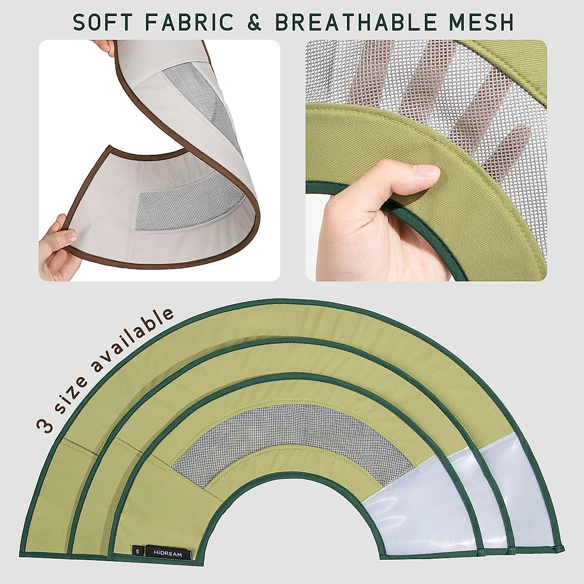 LAVAMOND Breathable Soft Dog Recovery Cone Collar After Surgery, Adjustable Lightweight Elizabethan Collar with Air Mesh for Cats, Protective Collar to Stop Licking for Puppy, Khaki, M