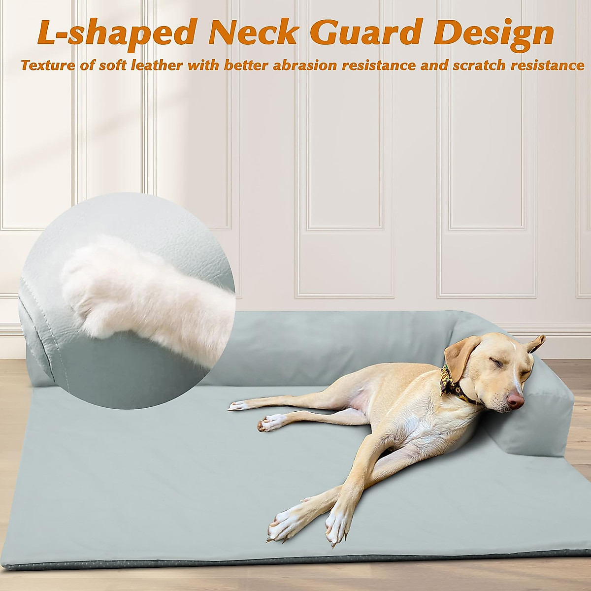 TNELTUEB Calming Dog Couch Bed for Extra Large Dog, Cooling Mat for Dogs, Waterproof & Anti Dogs Cats Scratch Cloth for Pet Couch Protector, Dog Mat Sofa Bed with Soft Neck Bolster (XL,Grey)