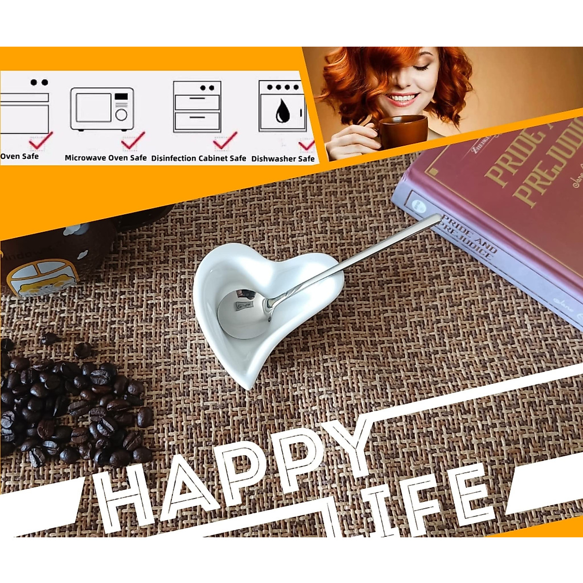 Coffee Spoon and Rest Set, Heart Coffee Spoon Rest for Coffee Bar Small Spoon Rest for Coffee Station Tea Spoon Rest Coffee Spoon Holder for Coffee Bar Teaspoon Rest with Spoon (Two Sets)