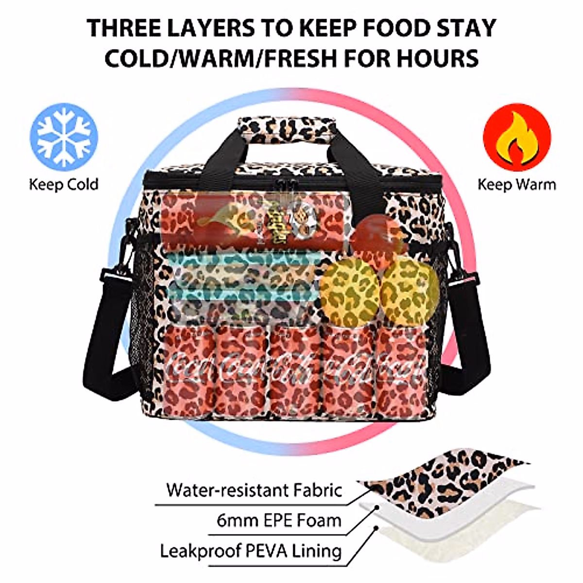 MIER 18L Large Soft Cooler Insulated Picnic Bag for Grocery, Camping, Car, Leopard