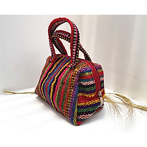 TINKUY PERU Woven Purse, Multicolored Rainbow Handmade Purse, Peruvian Boho Chic Bag Small Handbags For Women, (Red)